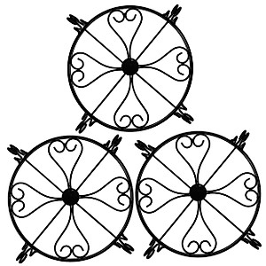 Yardenfun 3 Pcs Flower Stand Iron Vase Holder Round Black Plant Stand Metal Plant Holder Heavy Duty Flower Pots Holder Shelving Brackets Flowerpot Holder Iron Plant Stand Indoor Pot Rack