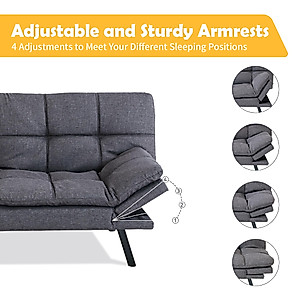 Hcore Bed, Memory Foam Futon Sleeper Loveseat Convertible Couch Sofas, Grey
