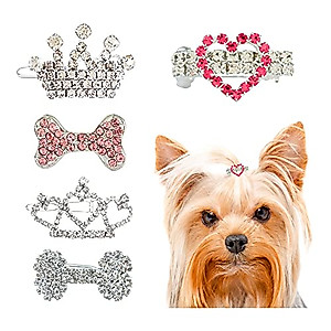Dog Hair Bows Accessories Puppy Barrettes for Small Dogs Hair Girl Crystal Rhinestone Dog Hair Clips for Chihuahua Yorkie Shih Tzu Dog Tiara Dog Bows Grooming Pet Grooming Products 5 Pack (set of 5)
