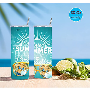 30 Oz Straight Sublimation Tumbler Blank Set, 4 Pack Stainless Steel Skinny Tumbler for Sublimation with Shrink Wrap, Insulated Skinny Slim Water Tumbler for Diy, White