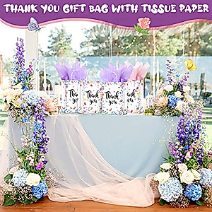 30 Pcs Thank You Gift Bags with Tissue Paper Gold Thank You Wedding Bags with Handle for Business, Shopping, Wedding, Baby Shower, Party Favors (Floral Style)