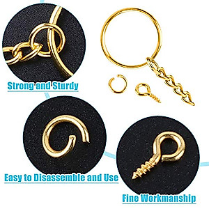 Keychain Rings for Crafts Gold, PAXCOO Key Chains Rings Kit Includes 100Pcs Split Key Ring with Chain, 100pcs Jump Rings and 100pcs Screw Eye Pins for Resin Keychain Making