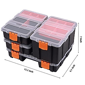 MIXPOWER 4 Piece Set Toolbox Hardware & Parts Organizers, Versatile and Durable Storage, Customizable Removable Plastic Dividers, storage and carry, Black/Orange
