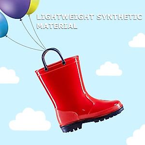 EUXTERPA Kids Rain Boots Unisex Children Lightweight Waterproof Boots Solid Color Toddler Rain Shoes with handles for Boys and Girls Toddler Size 2 Red