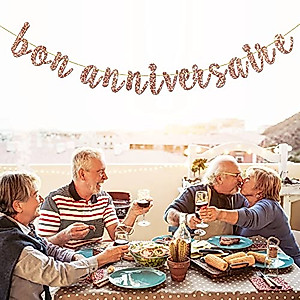 INNORU Bon Anniversaire Banner, French Theme Birthday Party Decorations, Birthday Anniversary Party Bunting Garland, Birthday Party Decorations, Rose Gold Glitter