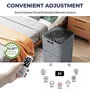 COSTWAY Portable Air Conditioner, 8000BTU Air Cooler with Drying, Fan, Sleep Mode, 2 Speeds, 24H Timer Function, Remote Control, Cools Room up to 230 Sq. ft, Air Cooling Fan for Home & Office Use, Window Kit Included(8000BTU-Grey)