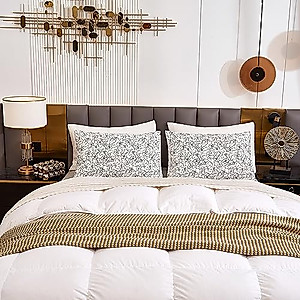 ECOCOTT 2 Pack Pillowcase Standard Size with White & Black Floral Pillow Cases Set, 100% Cotton Standard Pillow Covers Envelope Closure (Standard, 20"x26")