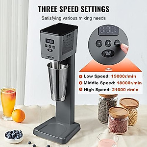 VEVOR Milkshake Maker, 375W Electric Milkshake Machine, Single Head Drink Mixer Blender Machine, LED Intelligent Microswitch, 3-Speed Milkshake Mixer with 820 ml Stainless Steel Cup