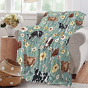 Cow Print Blanket Soft Warm Cute Cow Flowers Throw Blanket Fluffy Plush Lightweight Cozy Cows Fleece Flannel Girls Gift Blankets for Kids Adults Bedding Couch Sofa 50"X40"