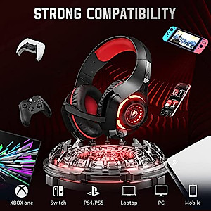 Gaming Headset for PS4, PS5, PC, Xbox One, Over-Ear Gaming Headphones with Noise Cancelling Mic, Premium Stereo, Lightweight Comfortable Earmuffs for Switch Laptop Mobile