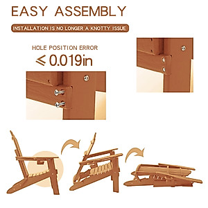Plawdlik Folding Adirondack Chair,SGS Tested,Wooden Textured with Cup Holder,Widened Heavy All-Weather HDPE Comfortable Seating for Ourdoor Teak