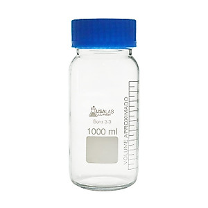 USA LAB 5000 ML Round Wide Mouth Media Bottle with GL80 Screw Cap, Clear 3.3 Borosilicate Glass Bottles for Scientific Solution Storage, Multi Purpose Science Labs Solvent Container