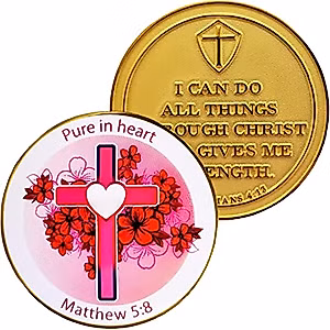 Girl's and Women's Purity Coin, Purity Promise Gift for Females, I Can Do All Things and Pure in Heart Sentiment, 2" Gold Plated Challenge Coin, Gift Boxed, Includes Vow to Purity Card