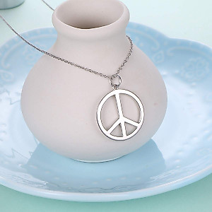 DAOCHONG S925 Sterling Silver Peace Sign Pendant Necklace for Women Men