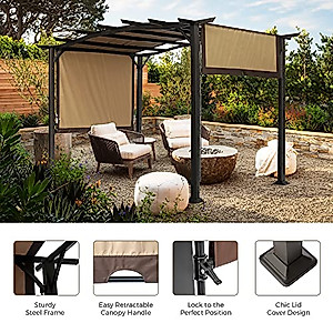 SUNA OUTDOOR Pergola 12 x 9 Ft Patio Gazebo, Outdoor Patio Sun Shelter Steel Frame Pergola Retractable Canopy Shade for Backyard, Beige