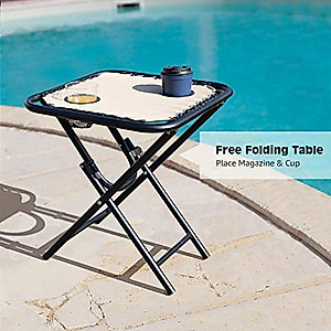 Devoko Patio Zero Gravity Chair Outdoor Folding Recliner Chairs with Table Pool Side Using Lawn Chair Sets with Pillow (Light Beige)