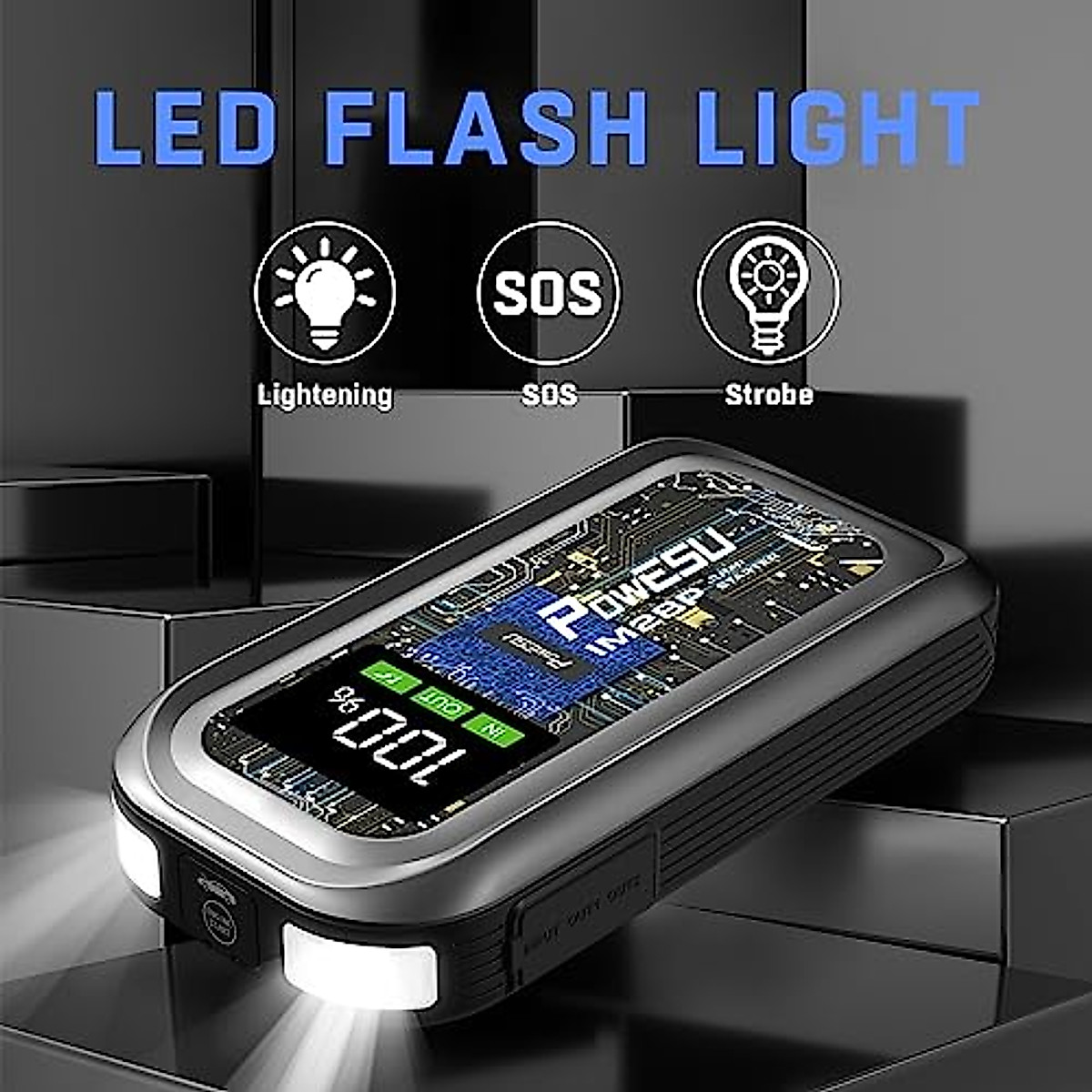 Portable Car Battery Jump Starter - 1500A Peak 12800mAh (Up to 7.5L Gas or 6.0L Diesel Engine) 12V Auto Battery Booster Portable Power Pack with Indicator Light Jumper Cables, QC 3.0 and LED Light