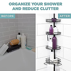 Zenna Home Rust-Resistant Corner Shower Caddy for Bathroom, 4 Adjustable Shelves with Towel Bar and Hooks, with Tension Pole, for Bath and Shower Storage, 60-97 Inch, Bronze