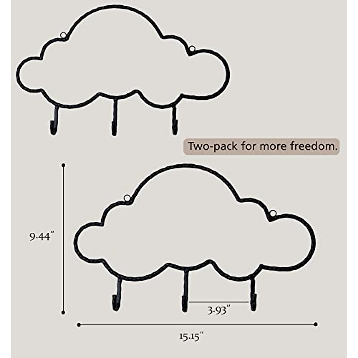 ARTLUO Backpack Hooks for Wall, Coat Hooks Wall Mount Cloud-Shaped Set of 2, Bag Hooks, Towel Hooks, Key Hooks, for Entry Foyer, Living Room, Bedroom, Bathroom，Black