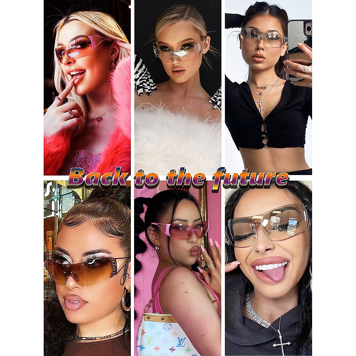 TIANYESY Y2K Sunglasses For Women Men Fashion Shield Rimless Wrap Around Sunglass Gradient Lens Trendy Oversize Sun Glasses (Silver+Pink)