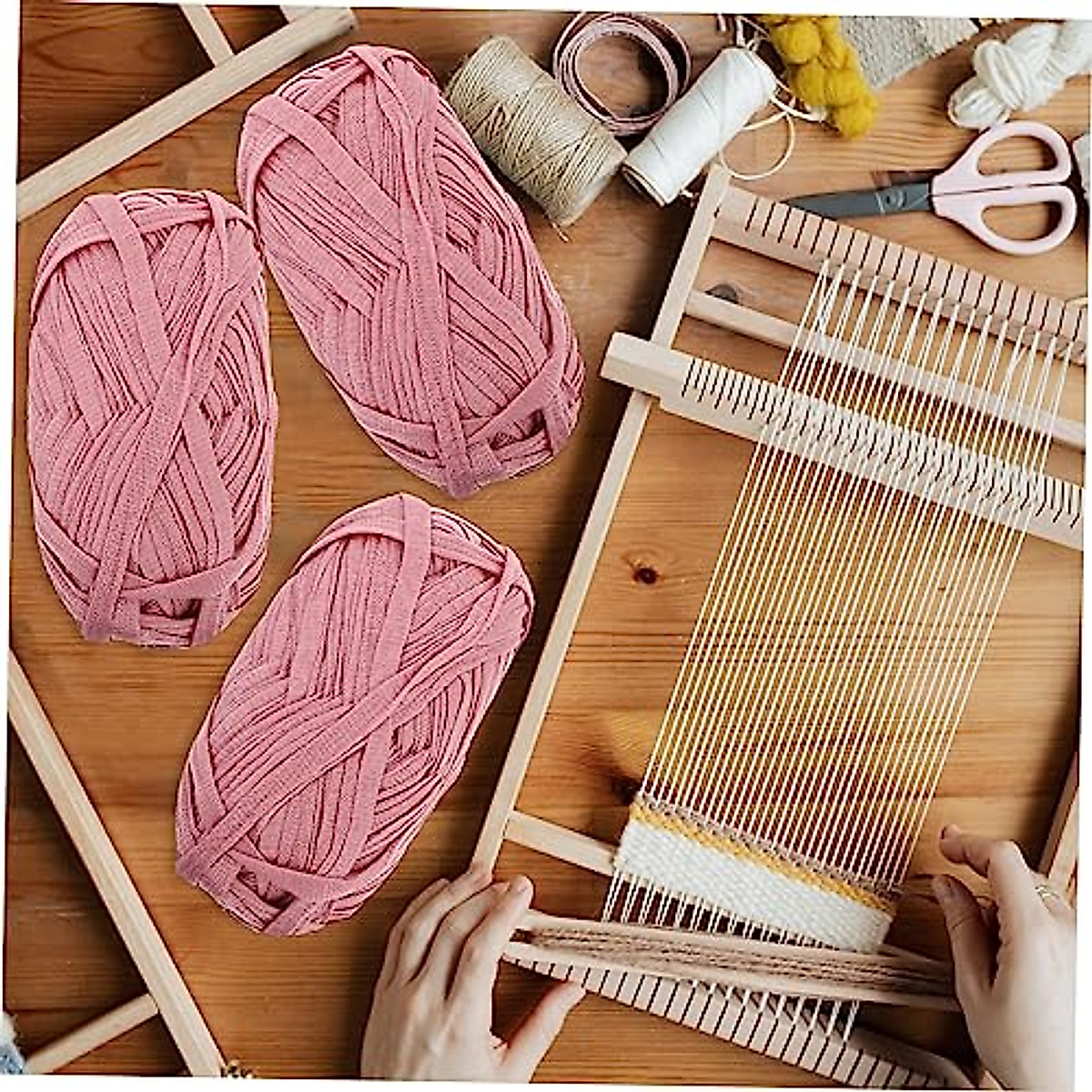 TEHAUX 1 Roll Flat line Wiring Yarn for Crochet DIY Crafts Crochet Yarn Crochet Knitting Yarn Flat Elastic Cord Chenille Yarn Ball Acrylic Macrame Rope Cotton Cord Handmade Knitting Rope