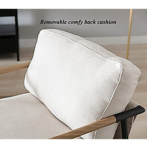 DUOMAY Mid-Century Modern Accent Chair - Soft Linen Upholstered Lounge Reading Chair for Bedroom - Comfy Lightweight Livinig Room Chairs - Beige