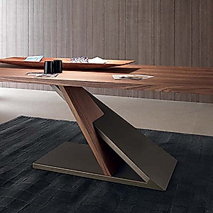 BIGMAII Rectangle Wood Conference Table Brown Dining Table Modern Wooden Kitchen Table with Metal Pedestal for Home Office Dining Room - 78.7" L Only Table