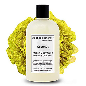 The Soap Exchange Body Wash - Coconut Scent - Hand Crafted 12 fl oz / 354 ml Natural Artisan Liquid Soap for Hand, Face & Body, Shower Gel, Cleanse, Moisturize, & Protect. Made in the USA.