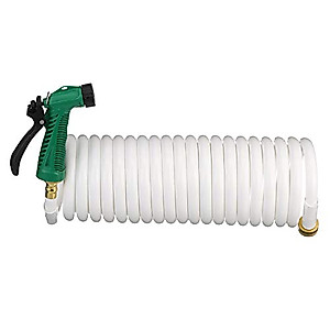 Seachoice Coiled Washdown Hose w/ Sprayer and Brass Fittings, 25 Ft., White
