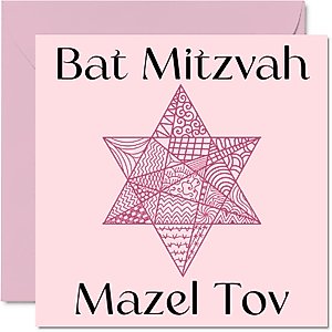 Bat Mitzvah Card for Girls Her - Zentangle Star of David - Mazel Tov, Good Luck Congratulations Gifts, Bat Mitzvah Gifts for Girls, 5.7 x 5.7 Inch Jewish Gifts Greeting Cards Bar Mitzvah Cards