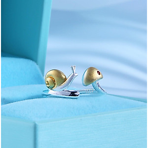 Helen de Lete Snail on Mushroom Plants S925 Sterling Silver Adjustable Ring For Women