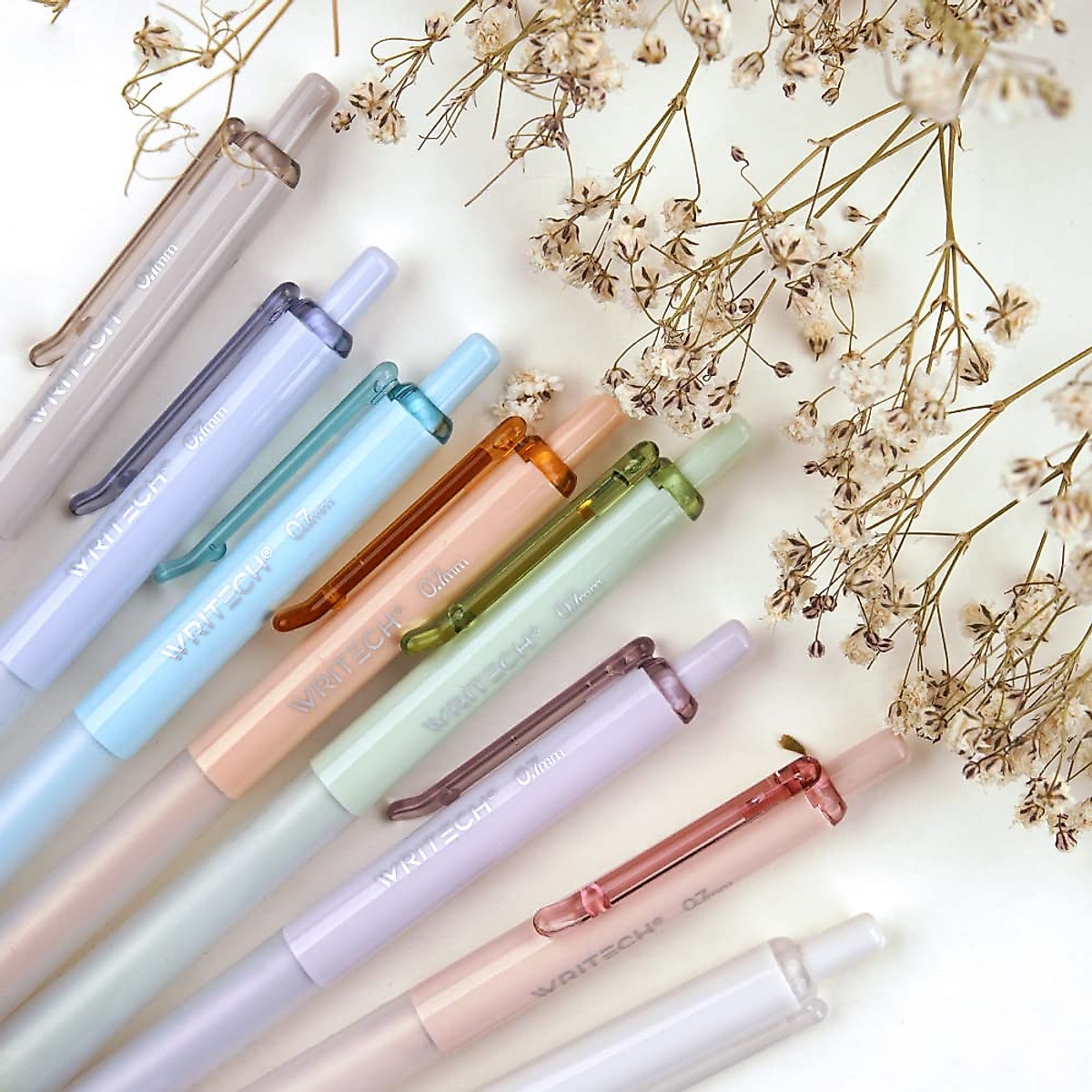 WRITECH Gel Ink Retractable Pens: Black Ink 0.7mm medium Point Pen Set, Extra Smooth Tip No Bleed Smear Smudge Refillable Clickable Pens Bulk for Writing Journaling Multicolor Fine Pens 8ct