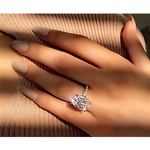 FLYYQMIAO 925 Silver 3CT Engagement Rings Oval Cut Cubic Zirconia CZ Wedding Promise Rings for Her Stunning Bands Anniversary Solitaire CZ Simulated Diamond Ring for Women Size 6-10 (7#)