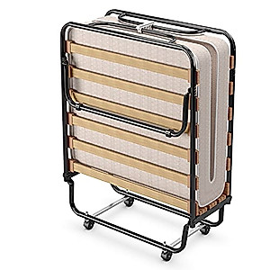 GOFLAME Rollaway Folding Bed with Soft Memory Foam Mattress, Portable Sleeper Bed Cot Size with Metal Frame for Adults, Guest Bed for Spare Bedroom and Office (Beige)