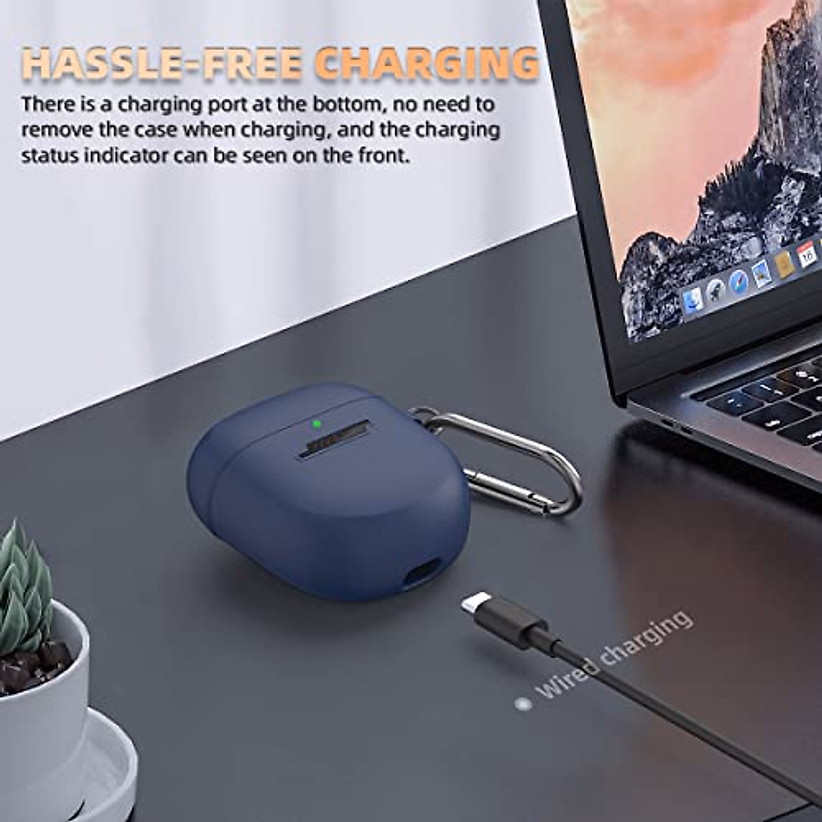 Bose QuietComfort Earbuds II Case(2022), WOFRO Silicone Protective Skin Cover for New Bose QuietComfort Earbuds 2 Accessories with Carabiner (Blue)