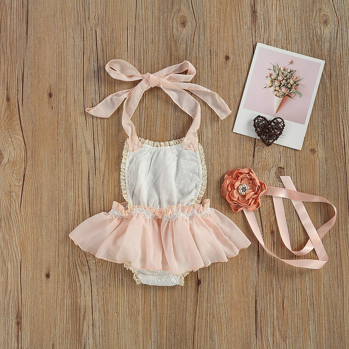 LeSury Baby Girl Tutu Dress Outfit Newborn Lace Halter Backless Jumpsuit Romper Sleeveless Bodysuit (Pink, 3-6 Months)
