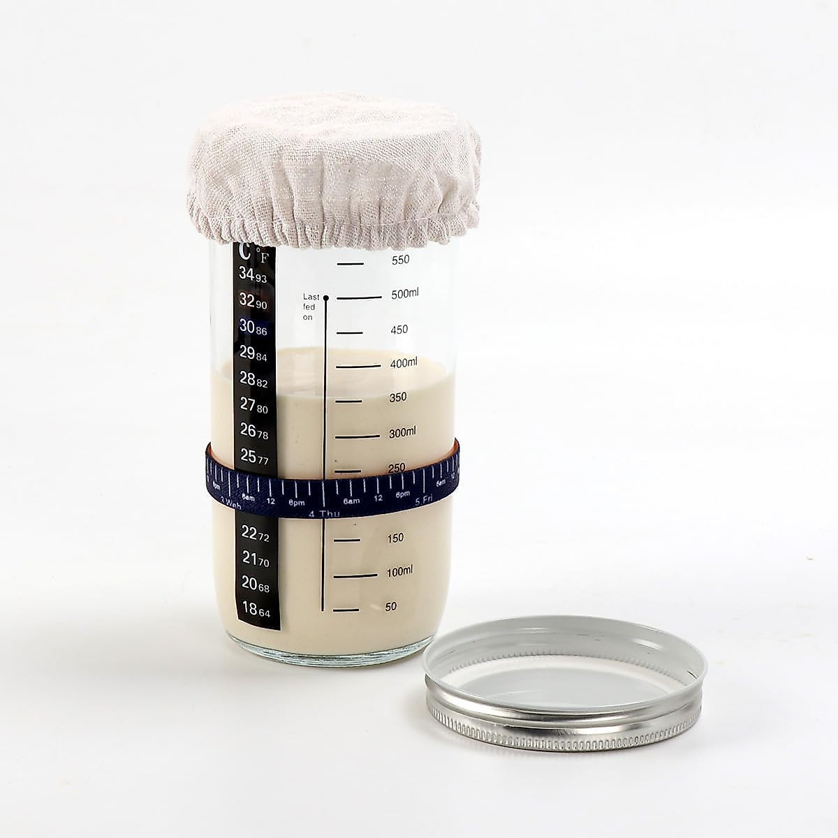 Replacement Set for Sourdough Starter Jar Kits with Cloth Cover, Temperature Gauge, and Date Bands - Upgrade Your Fermenting Experience