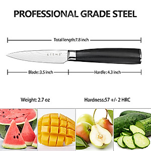 Etens 3.5 Inch Bar Paring Knife with Large Black Handle, Small Kitchen Knife for Fruit Vegetables, Professional Sharp Pairing Knives/High Carbon Stainless Steel