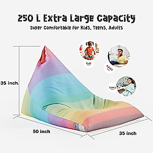 Nobildonna Stuffed Animal Storage Bean Bag Chair Cover Only for Kids and Adults, Extra Large Beanbag Without Filling Plush Toys Holder and Organizer- Premium Canvas 250L (Rainbow)