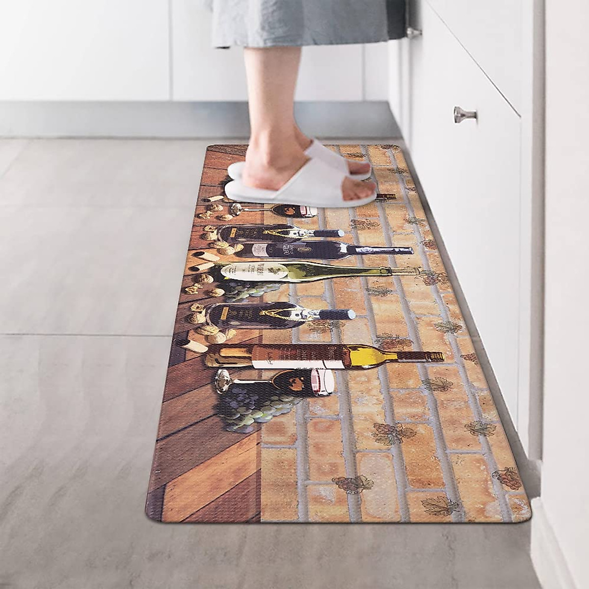 LEEVAN Kitchen Rug Set, Kitchen Floor Mats 2 Piece PVC Leather Anti Fatigue Comfort Heavy Duty Standing Mat Waterproof Oil Proof Non-Skid Rubber Back Washable Doormat Bathroom Area Rug Carpet