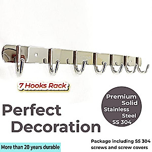 Wall Hooks for Hanging | Wall Hanger Heavy Duty | Stainless Steel Coat Hooks Wall Mounted | Towel Hooks for Bathrooms 19 Inch 7 Hooks