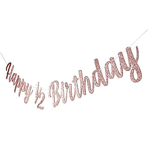 Happy 1/2 Birthday Banner Half Birthday Banner 6 Months Banner Pre-Strung 1/2 Half Year Cake Topper for Baby's 6 Months Half Year Birthday Party Decorations (Rose Gold)