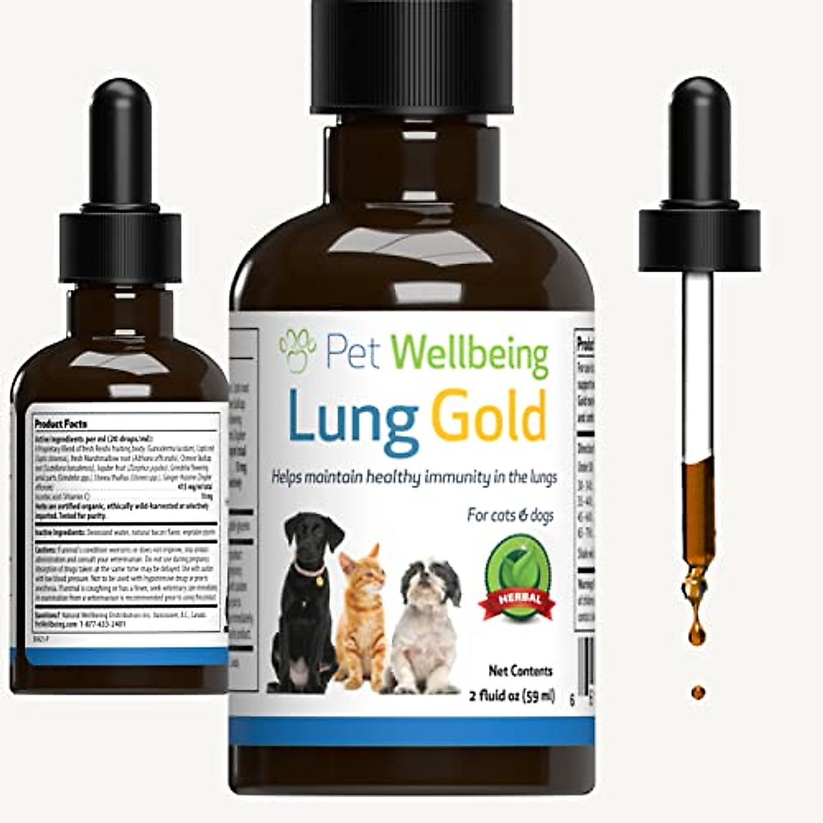 Pet Wellbeing Lung Gold for Cats - Vet-Formulated - Lung & Respiratory Immune Support, Open Airways, Easy Breathing - Natural Herbal Supplement 2 oz (59 ml)