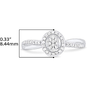 10K White Gold 1/6 Cttw Diamond Oval with Halo & Twisted Sides Promise Ring (H-I Color, I1-I2 Clarity) - Size 7