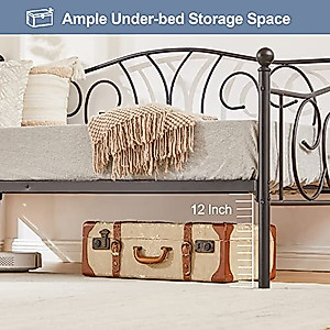 VECELO Metal Daybed Frame Multifunctional Platform Bed Sofa Mattress Foundation with Deluxe Headboard, Twin, Black