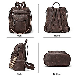 Shrrie Backpack Purse for Women Fashion Leather Backpack Purse Designer Travel Backpack Convertible Shoulder Bag with Wristlet