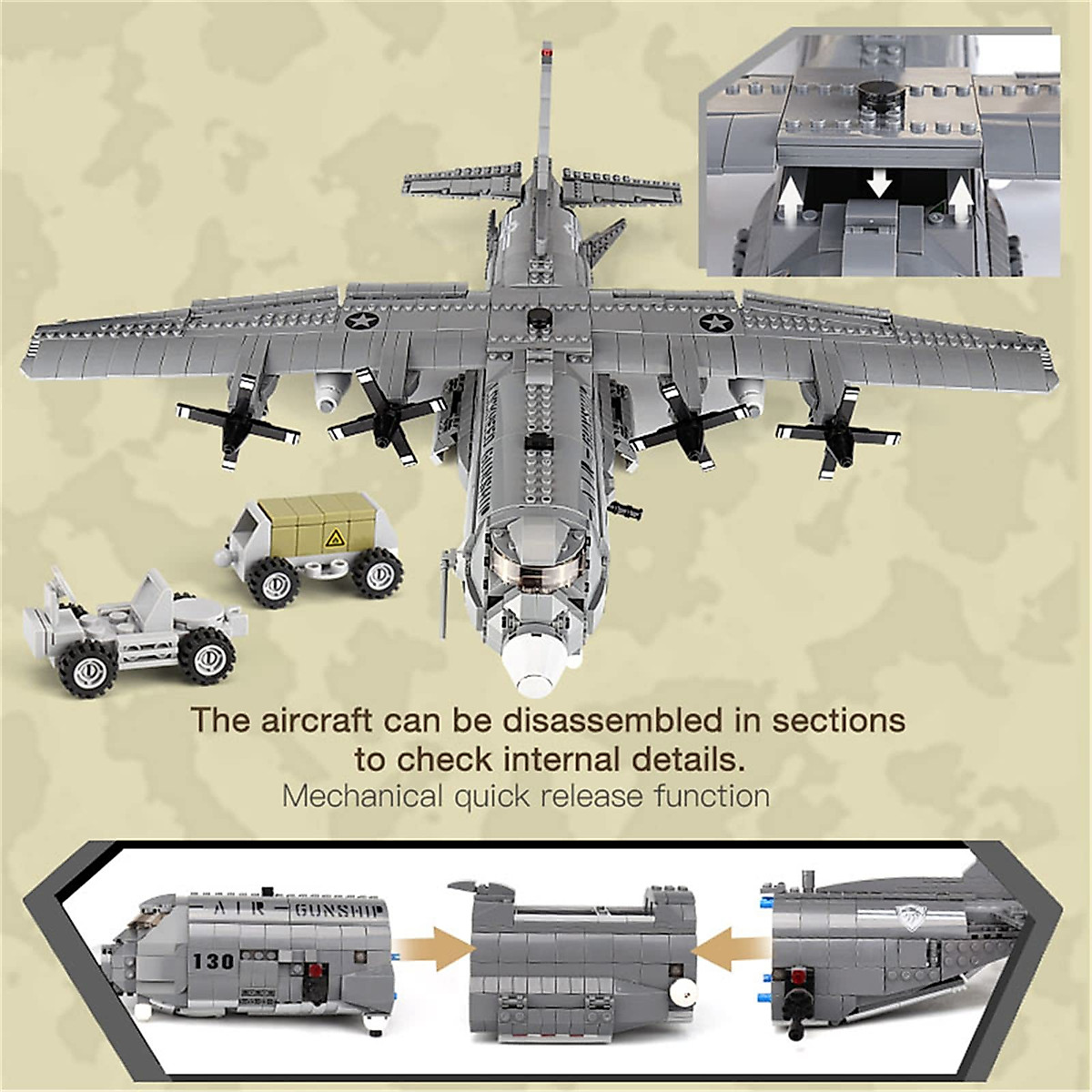 MEOA Military Army Building Sets for Boys 1713pcs The AC130 Aerial Gunboat Set Building Blocks Bricks WW2 Toys Classic Model Plane Kits Educational Learning Toys Boy Gifts