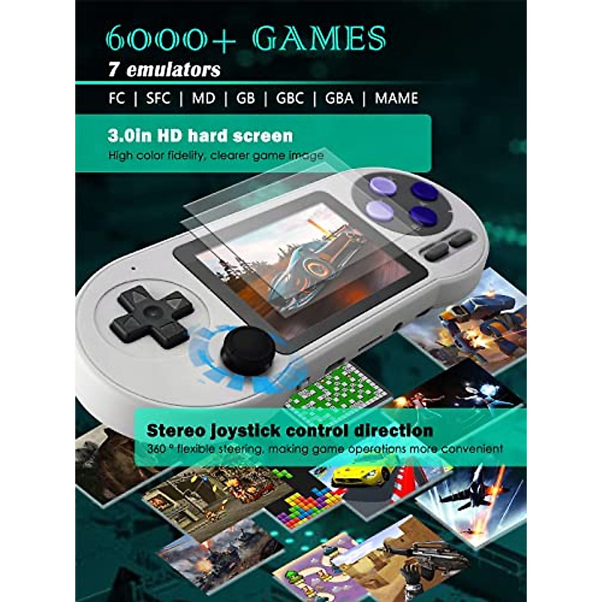 Fadist Handheld Game Console, Portable Retro Game Console, Built in 6000+ Classic Games,3.0 inch IPS Screen,Support for 2 Player,Connecting to TV， Ideal Gift for Kids, Adult, Friend, Lover