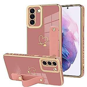 ZIYE Galaxy S21 Plus 5G Luxury Electroplated Case with Strap Love Heart Plating Gold Bumper Cover for Women Girls Anti-Scratch Shockproof Back Phone Case for Samsung Galaxy S21 Plus 5G 6.7 Inch