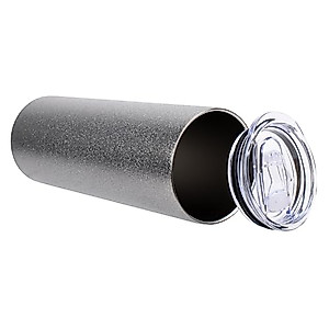 Elanze Designs 20 oz Glitter Stainless Steel Insulated Travel Tumbler With Sliding Lid For Iced or Hot Beverage, Silvertone Sparkle